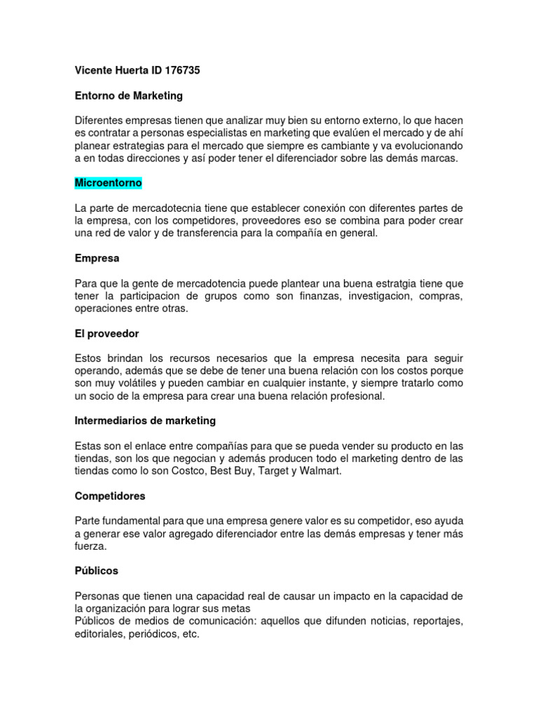 HWK 2 LTEX Reporte Lectura Análisis Entorno Marketing | Descargar gratis PDF | Marketing | Business