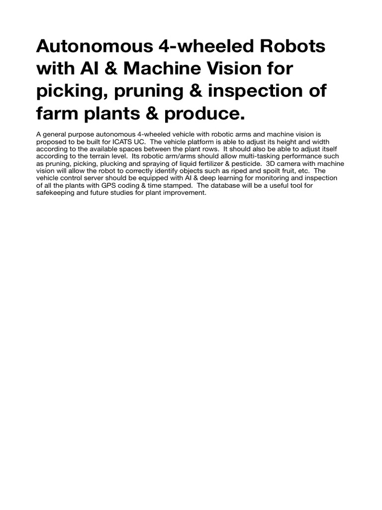 Autonomous 4-Wheeled Robots With AI Machine Vision For Picking Pruning ...