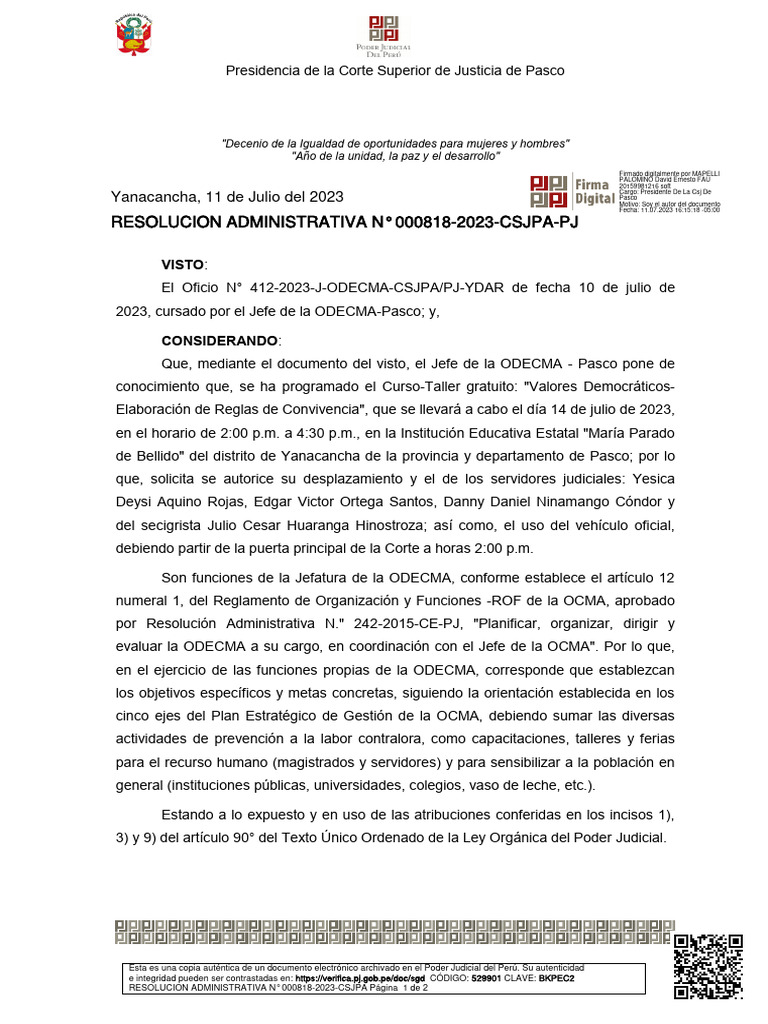 Resolucion+administrativa 000818 2023 Csjpa | PDF