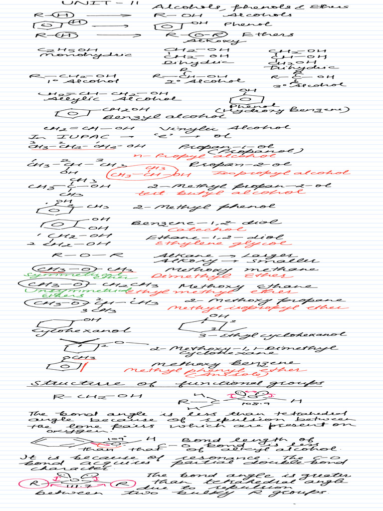Alcohols, Phenols and Ethers Notes | PDF
