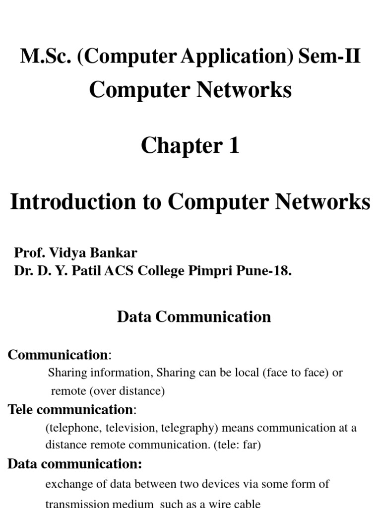 Computer Networks Introduction To Computer Networks Msc Computer Application Sem Ii Pdf