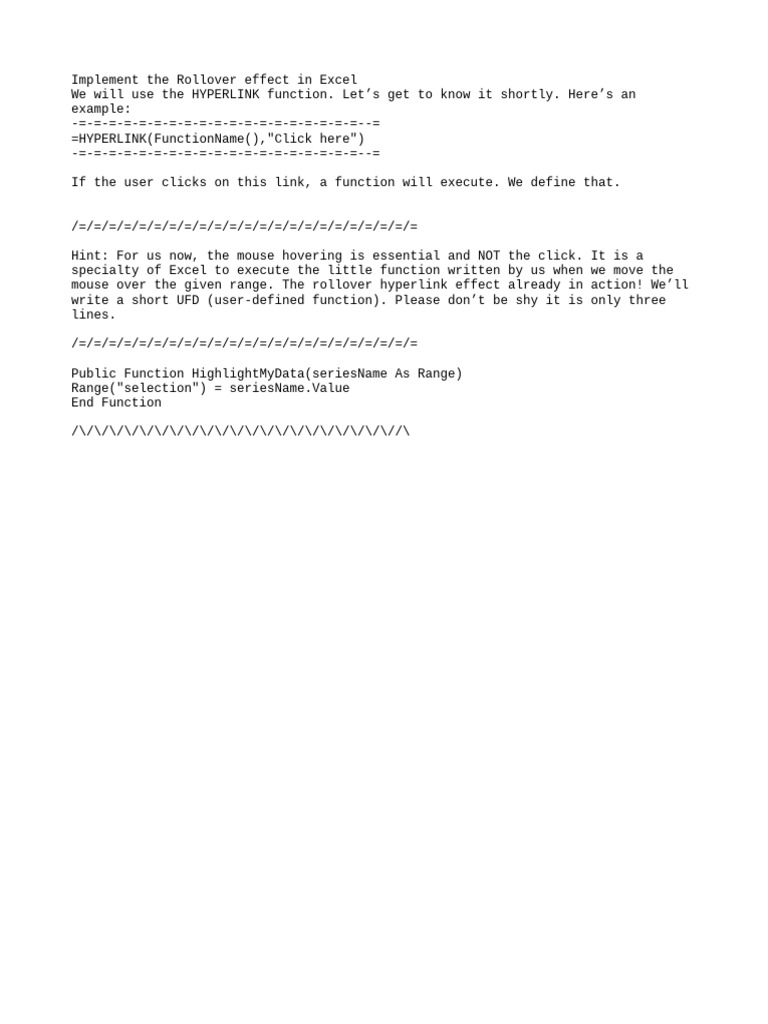 HyperLink and RollOver Function in Excel | PDF