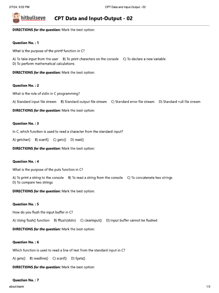 CPT Data and Input-Output - 02 | PDF