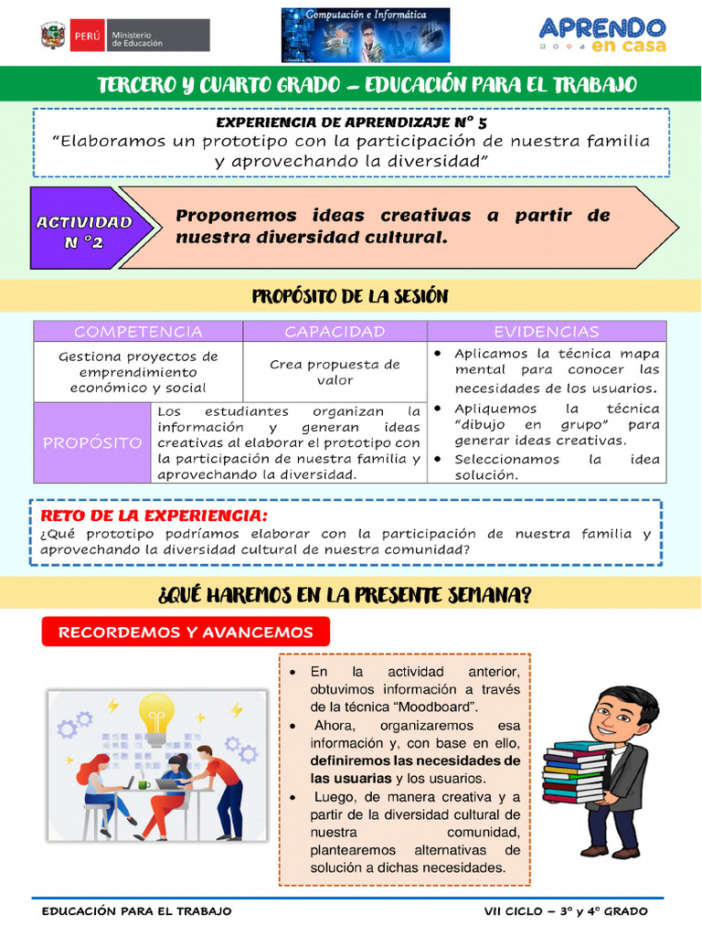 V EXPERIENCIA DE APRENDIZAJE - ACT 2 - 3° y 4° GRADO EPT ... | PDF