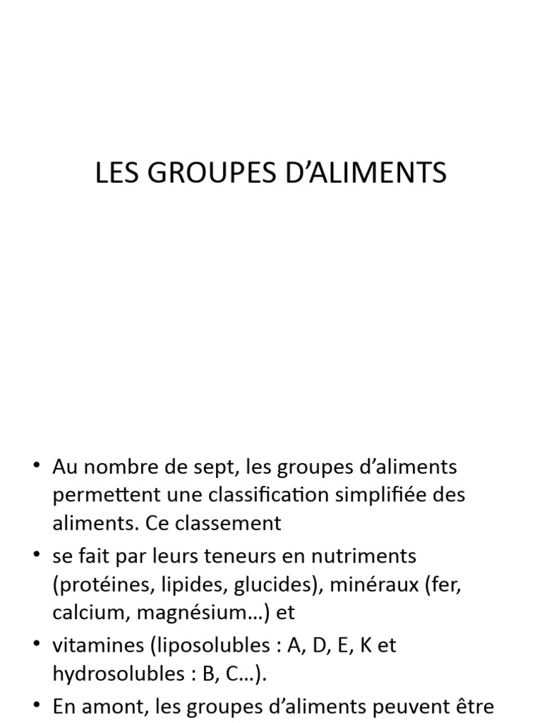Classification et Rôle des Groupes Alimentaires | PDF