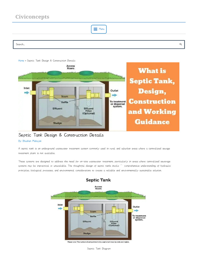 Septic Tank Design & Construction Guide | PDF