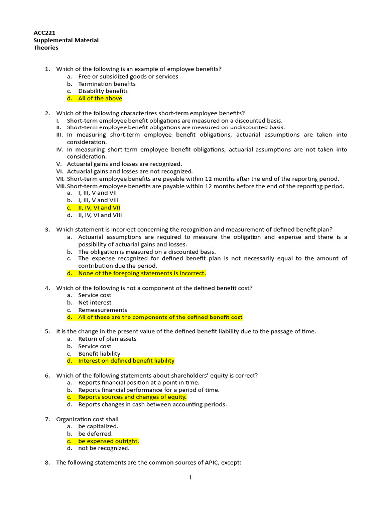 SM08 4thExamReview-Theory | PDF | Stocks | Treasury Stock
