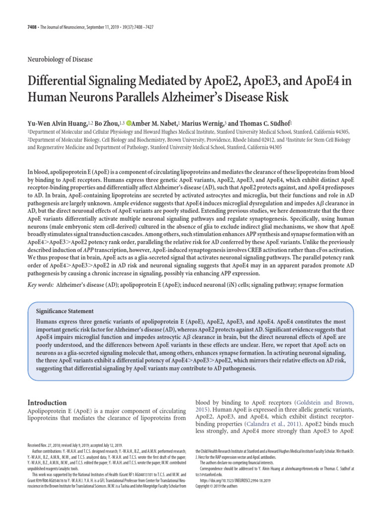 Differential ApoE ERK | PDF | Apolipoprotein E | Biology