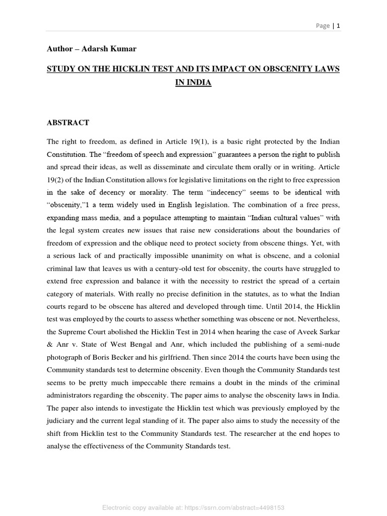 Hicklin Test | PDF | Obscenity | Freedom Of Speech