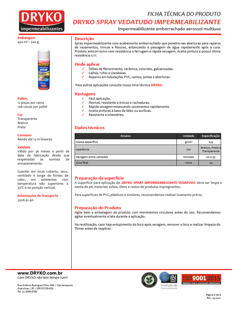Spray Impermeabilizante Dryko Vedatudo | PDF