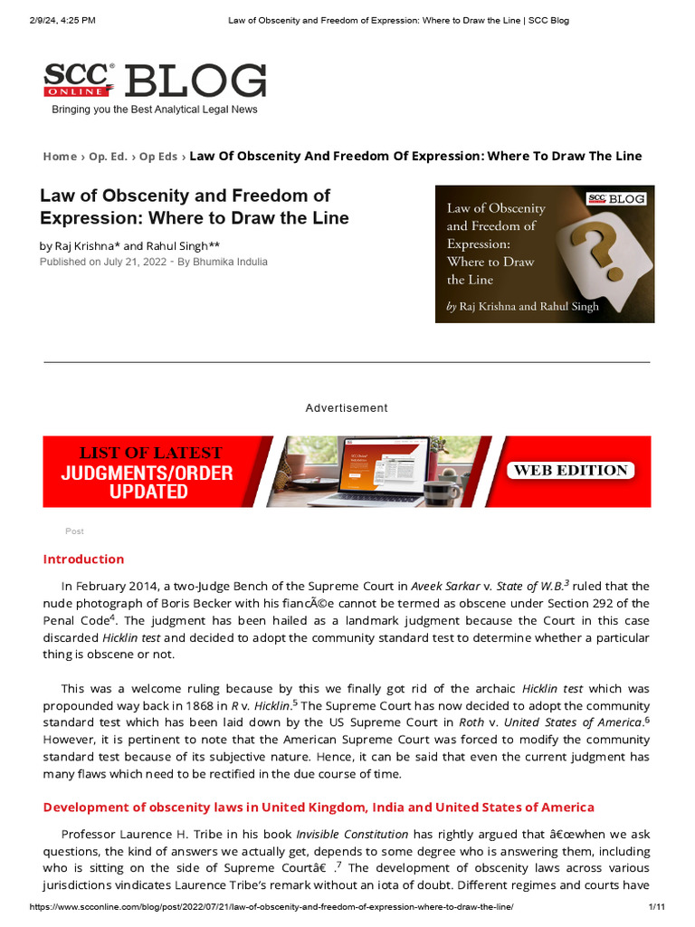 Obscenity Law and Free Expression Insights | PDF