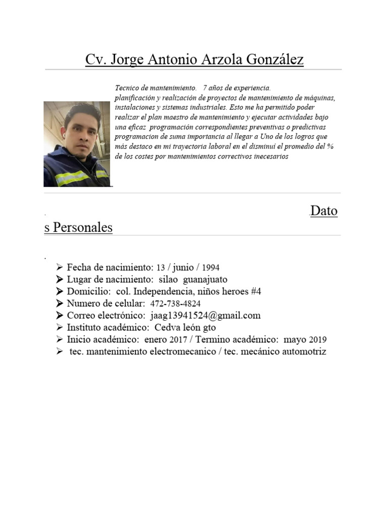 CV, Jorge Arzola Gonzalez | PDF
