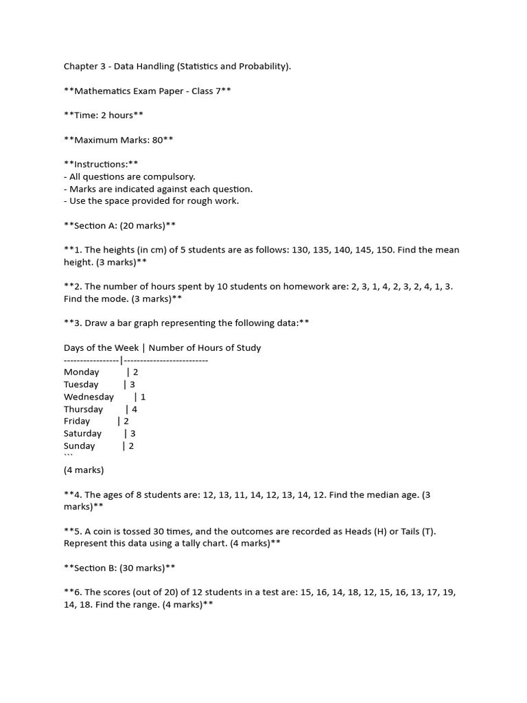 Sample Paper - Data Handeling | PDF | Mode (Statistics) | Odds