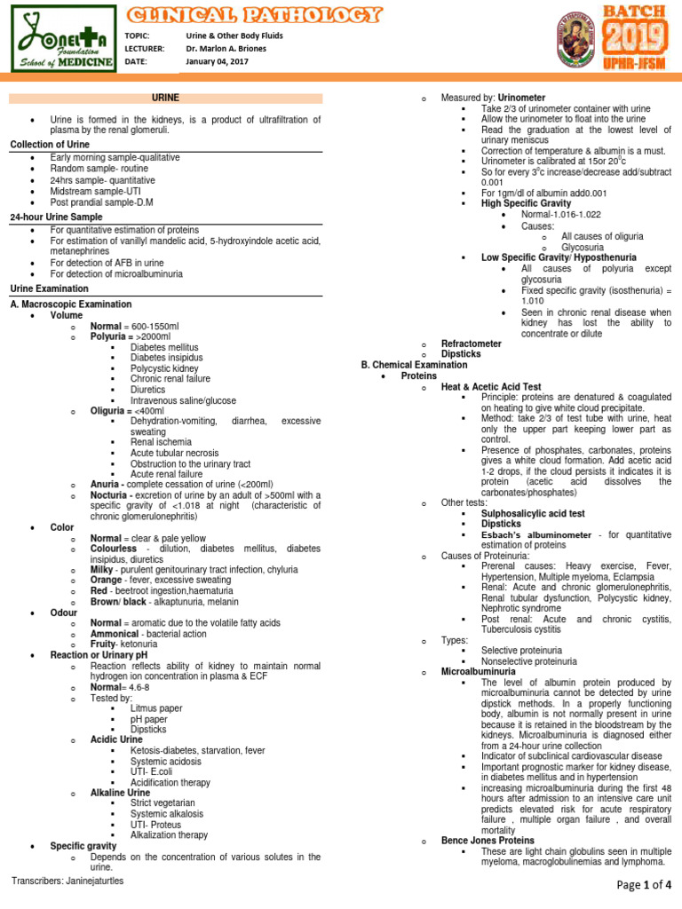 ClinPath-10.2 - Urine and Other Body Fluids | PDF | Urology | Diseases ...