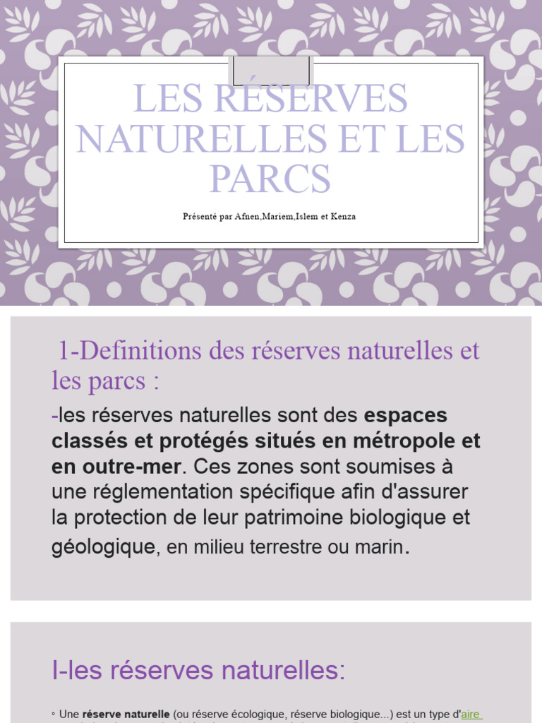 Les Réserves Naturelles Et Les Parcs | PDF