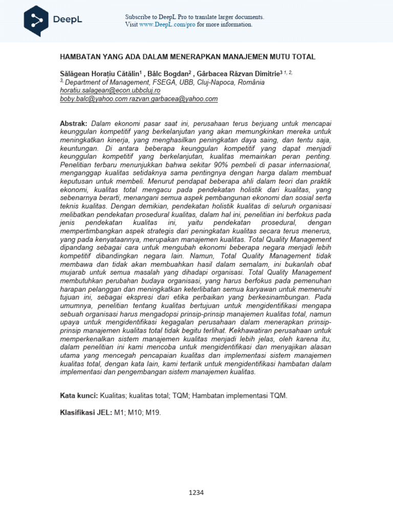 Existing Barriers in Implementing TQM Id | PDF