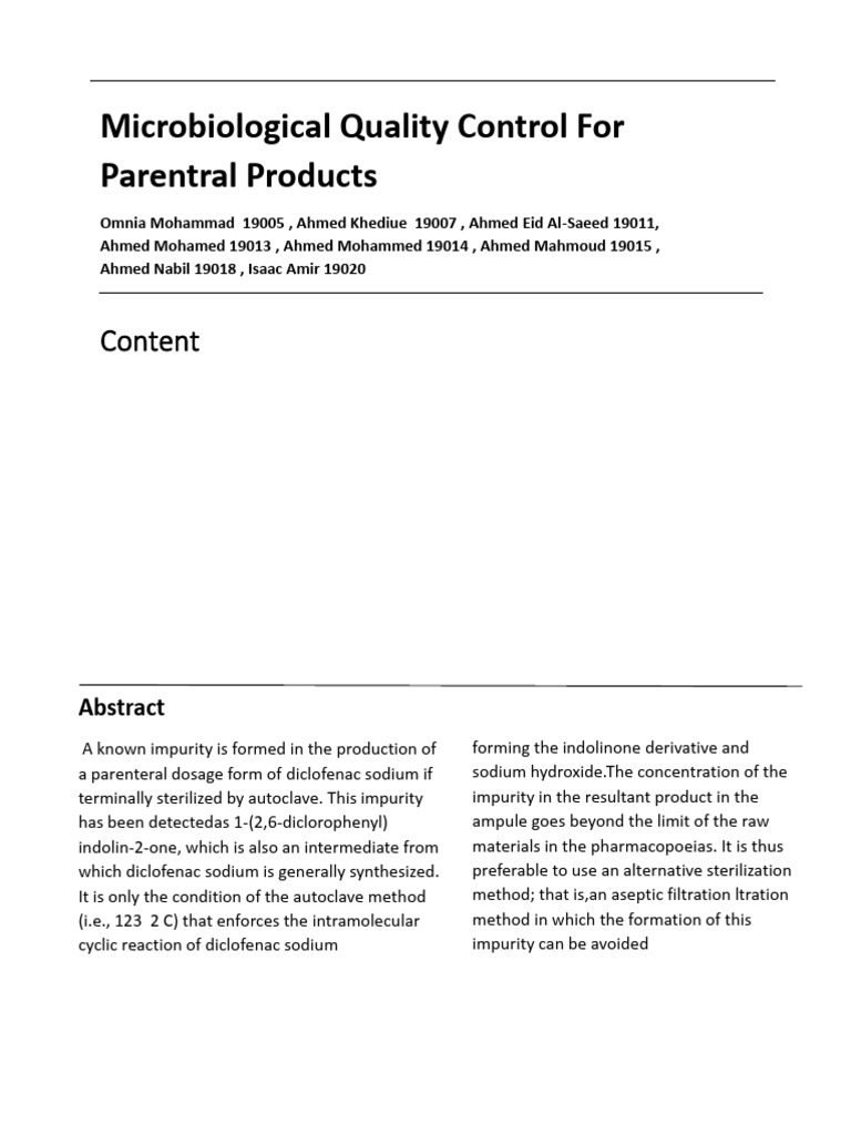 Microbiological Quality Control For Parentral Products | PDF ...