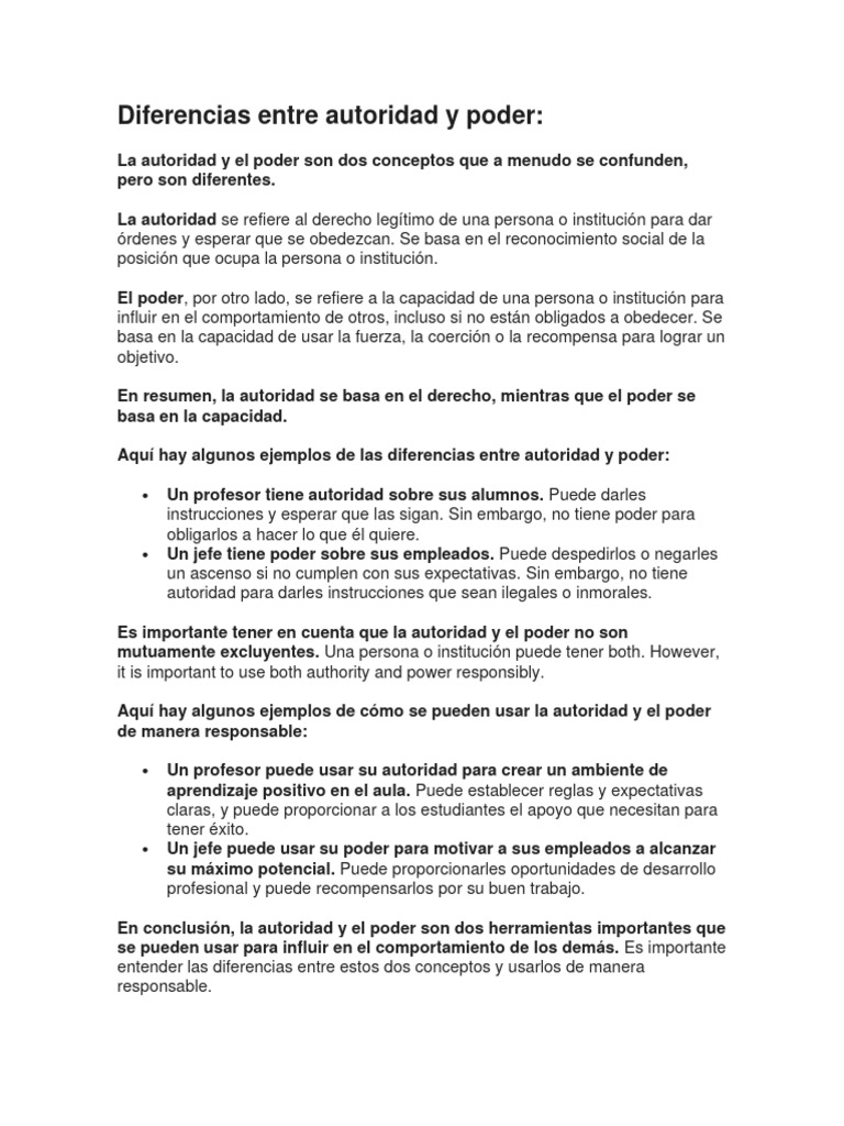 Diferencias Entre Autoridad y Poder | PDF