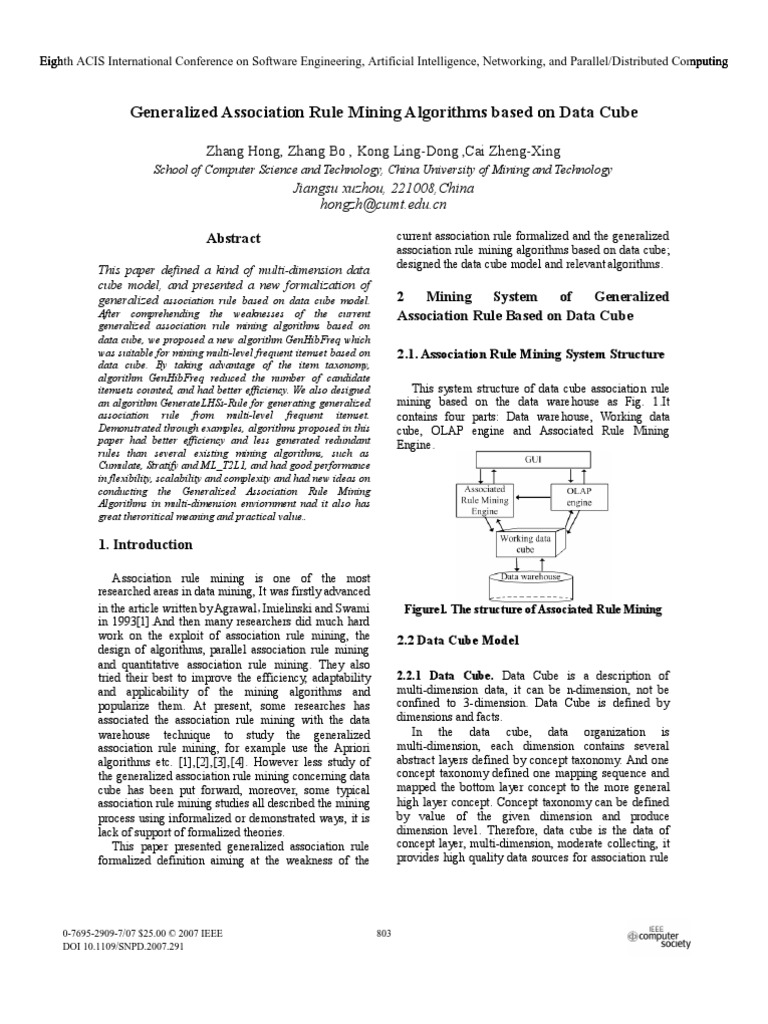 Generalized Association Rule Mining Algorithms Based On Data Cube | PDF | Algorithms | Data ...