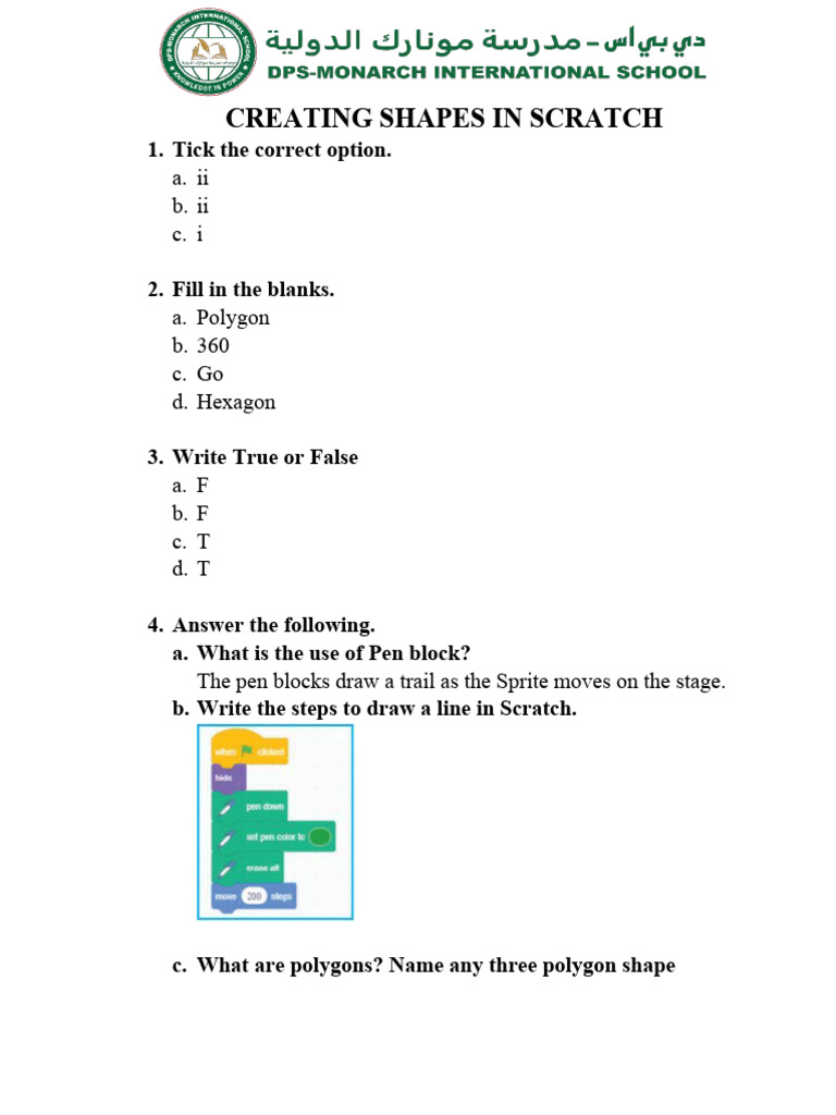 Creating Shapes in Scratch: 1. Tick The Correct Option | PDF