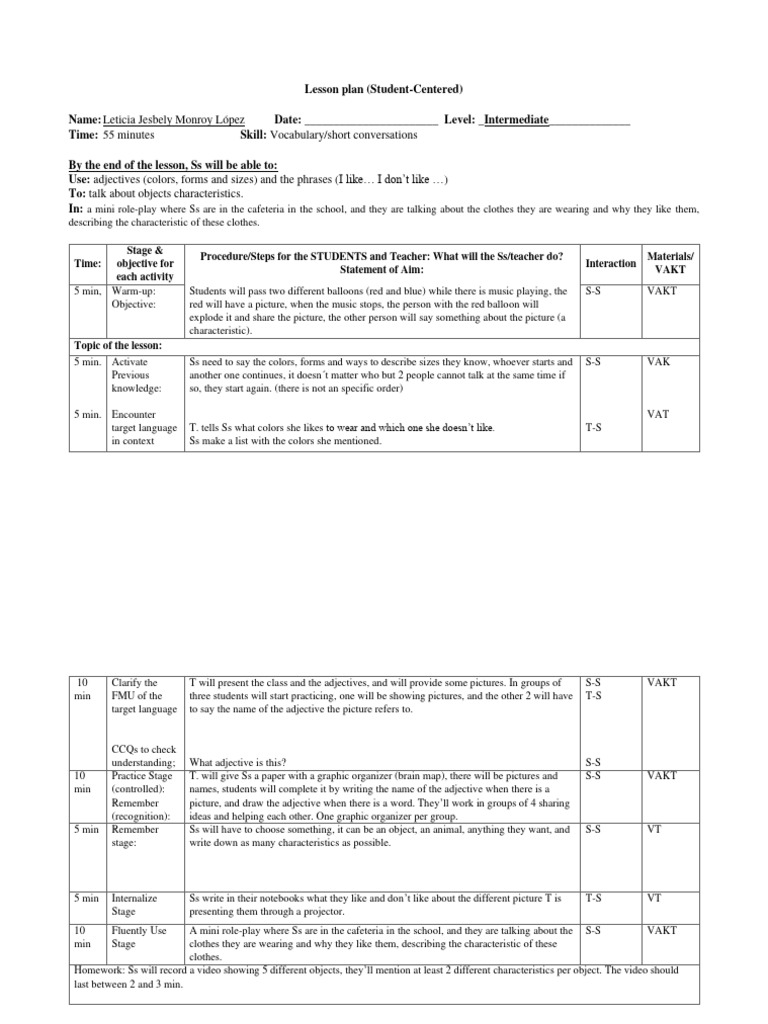 7.4 Assignment Lesson Plan (Learner-Centered Activity) | PDF ...