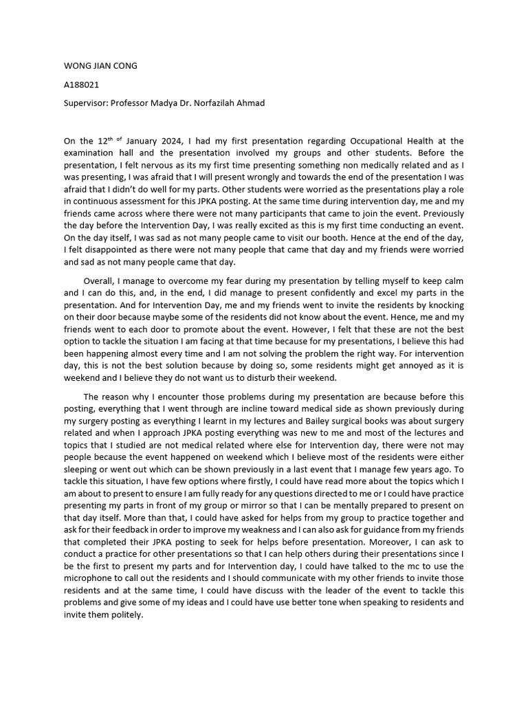 Jpka Reflective Writing | PDF | Surgery
