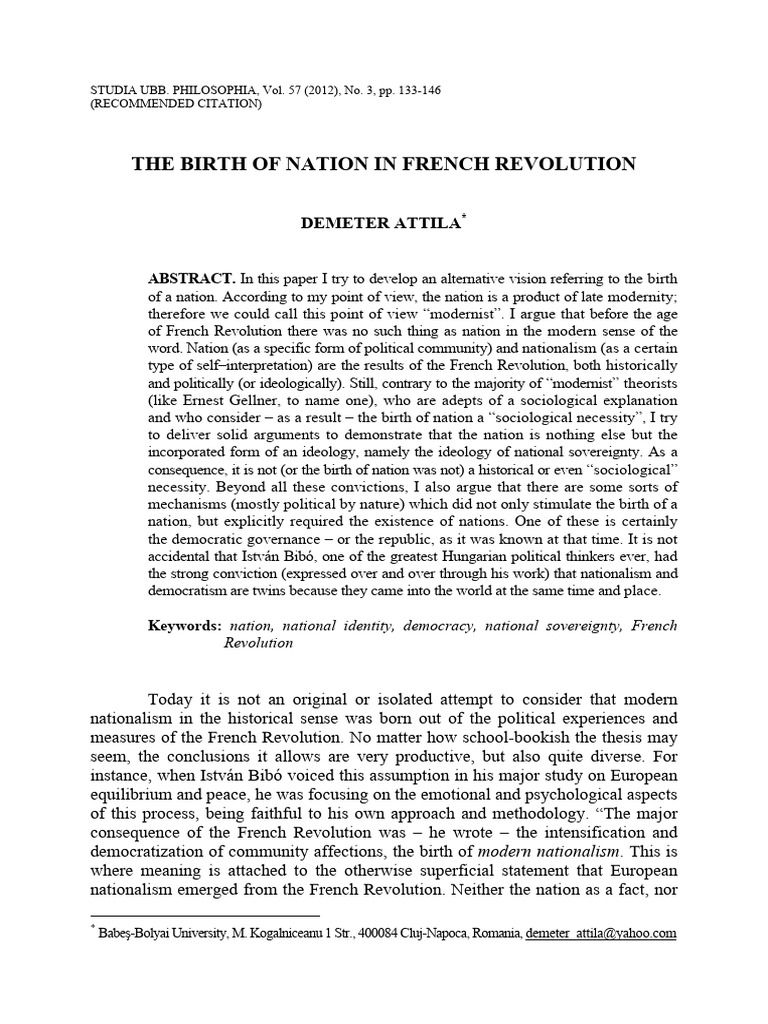 The Birth of Nation in French Revolution | PDF | Sovereignty | Nation State