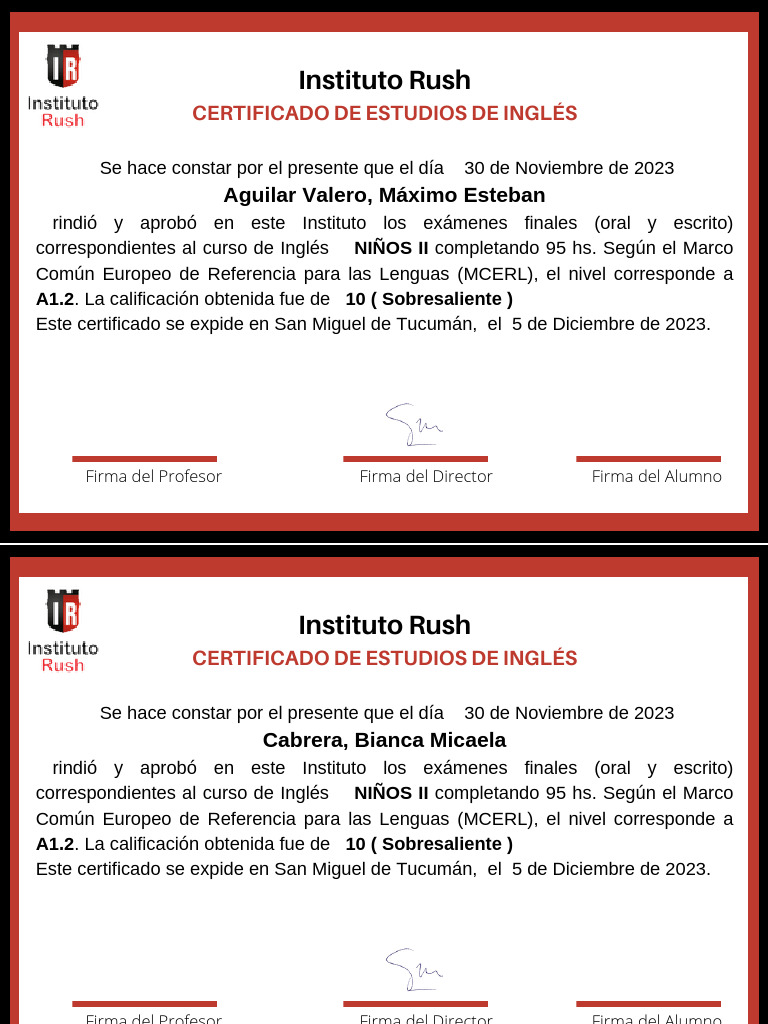 Certificado de Estudios de Inglés | PDF | Idioma en Inglés | Familias ...