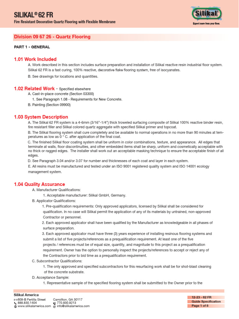 Guide-Specification-Silikal 62 FR | PDF | Concrete | Paint