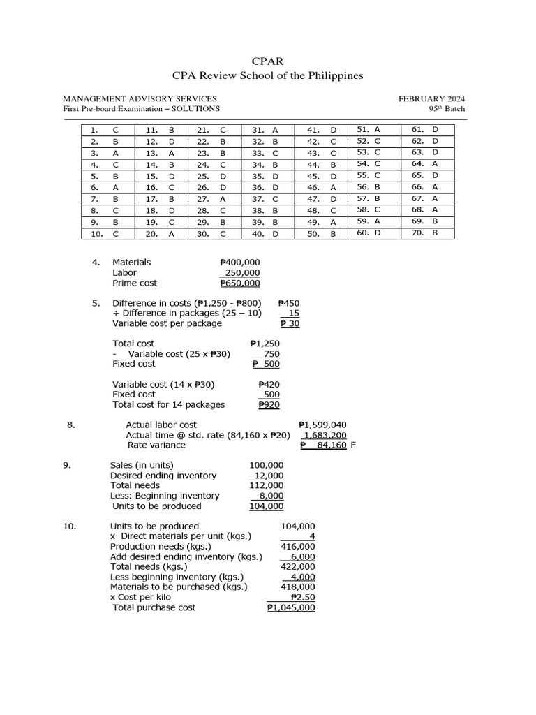 MAS First Prebrd SOL FEBRUARY 2024 95th Batch SOLUTIONS | PDF