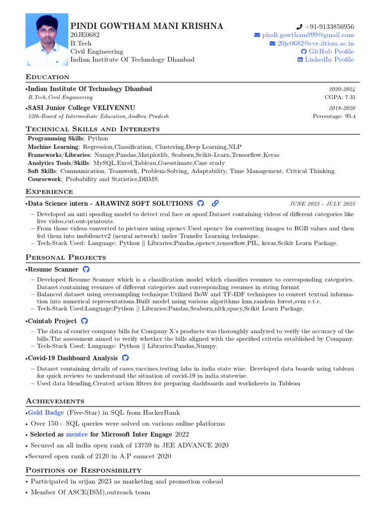 Pindi Gowtham Offcampus Resume | PDF | Machine Learning | Cognitive Science