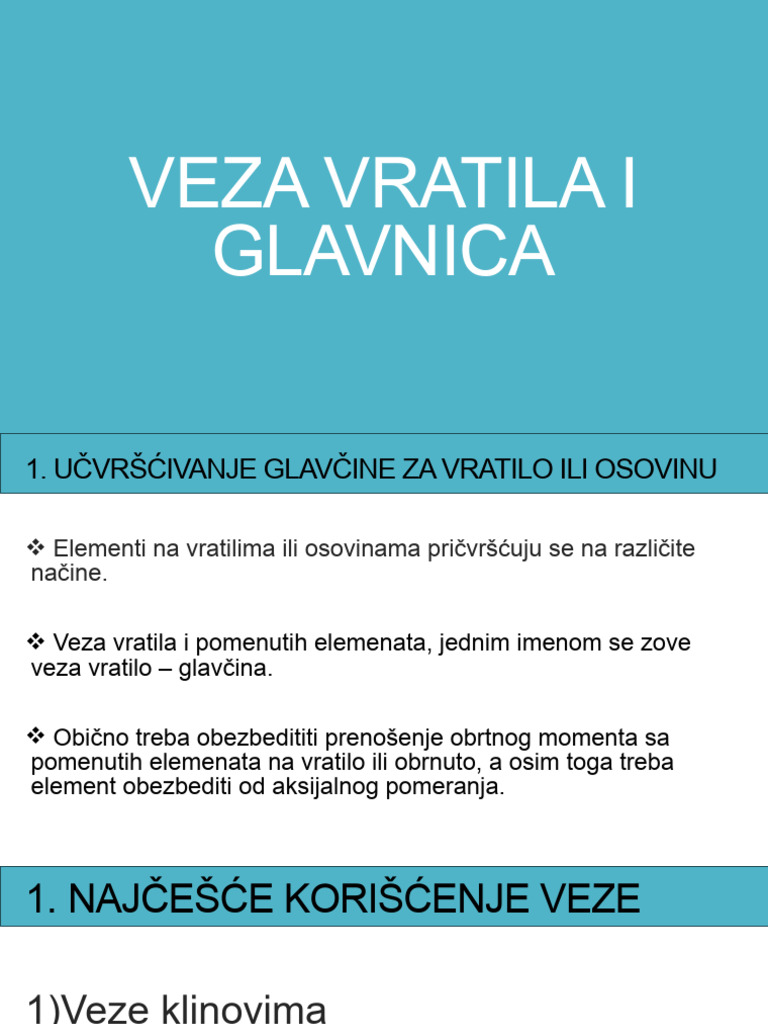 Veza Vratila I Glavcina. Klinovi I Uzduzni Klin Sa Nagibom | PDF