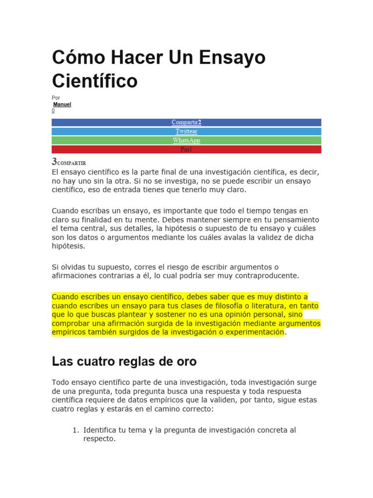 Cómo Hacer Un Ensayo Científico | Descargar gratis PDF | Ensayos ...