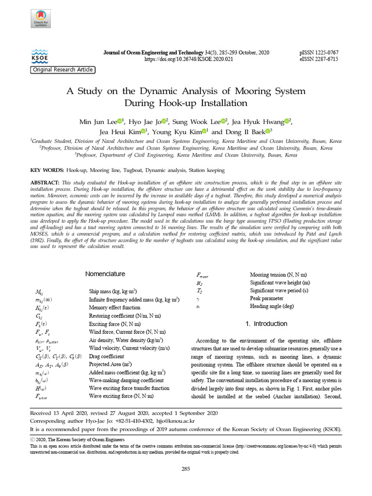 A Study On The Dynamic Analysis of Mooring System | PDF | Finite ...