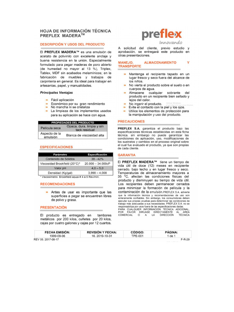 Ficha Tecnica Prefelex | PDF