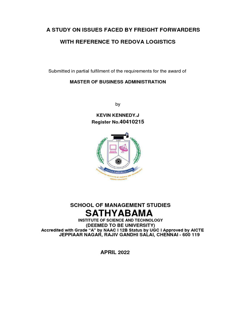 A Study On Issues Faced by Freight Forwarders With Reference To Redova ...