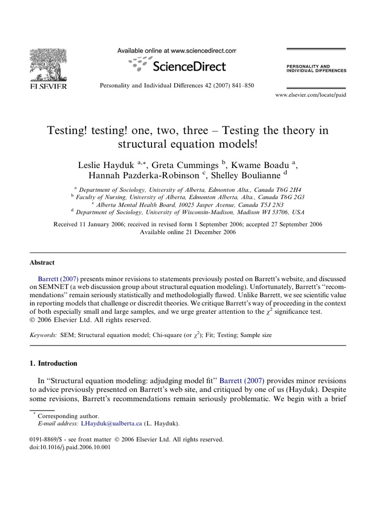 Testing Testing One Two Three by Les Hayduk | Download Free PDF ...