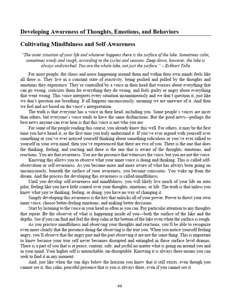 Mindfulness and Self-Awareness Guide | PDF | Thought | Mindfulness