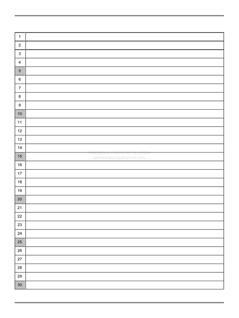 Folha Pautada 30 Linhas Numeradas | PDF