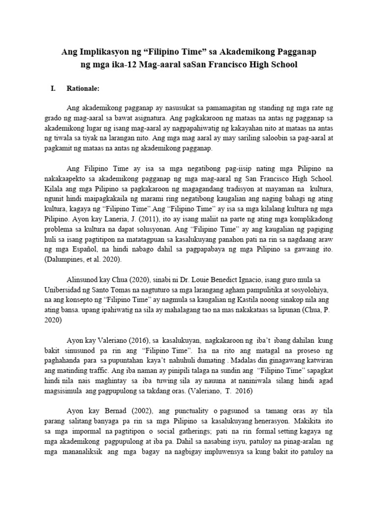 Ang Implikasyon NG "Filipino Time" Sa Akademikong Pagganap NG Mga Mag-Aaral Sa San Francisco ...