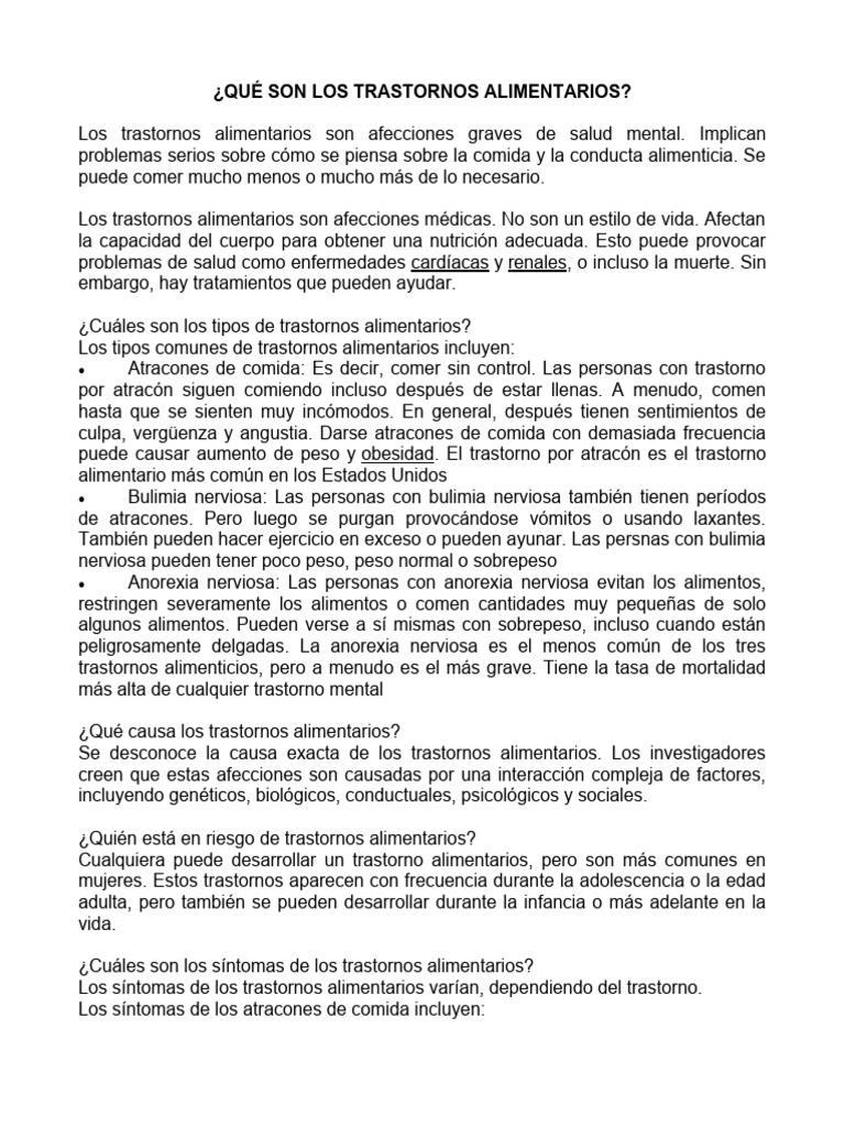 Qué Son Los Trastornos Alimentarios | PDF | Desorden alimenticio | Bulimia nerviosa