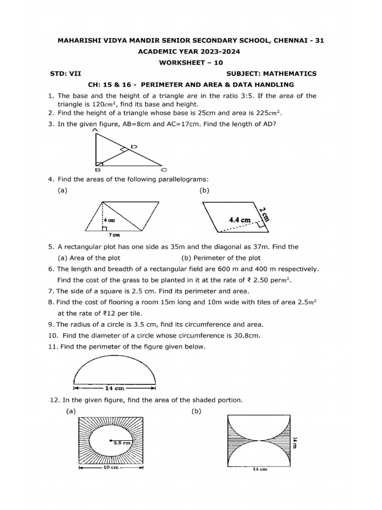 CLASS VII WS 10 Math With Answerkey | PDF