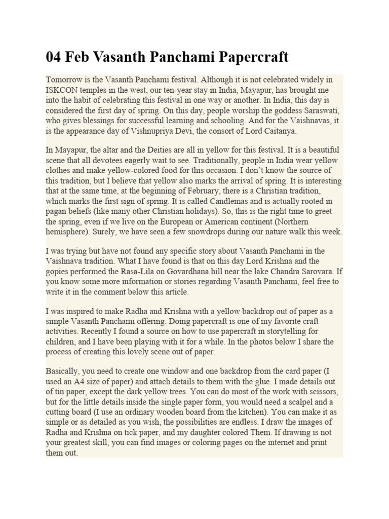 Vasanth Panchami Papercraft Guide | PDF