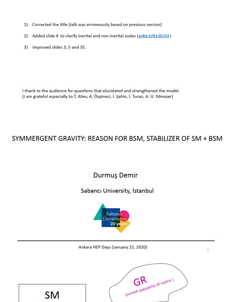 SYMMERGENT GRAVITY: REASON FOR BSM, STABILIZER OF SM + BSM at Ank-YEF-5 Talk by Prof. Dr. Durmus ...