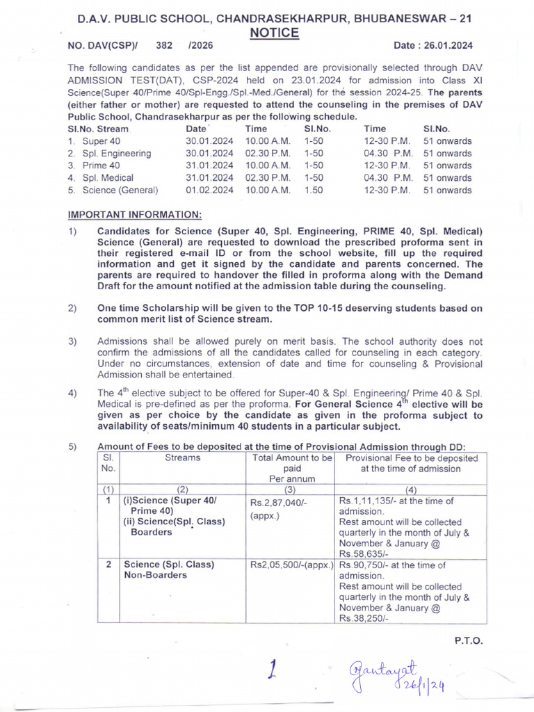 NoticeBoard - Notice For Counseling - Science | PDF
