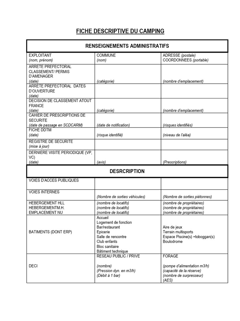 Fiche descriptive du camping | PDF