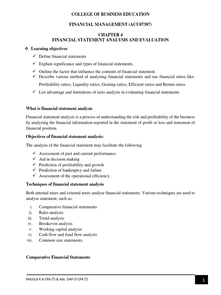 Financial Statement Analysis Techniques | PDF | Discounted Cash Flow ...