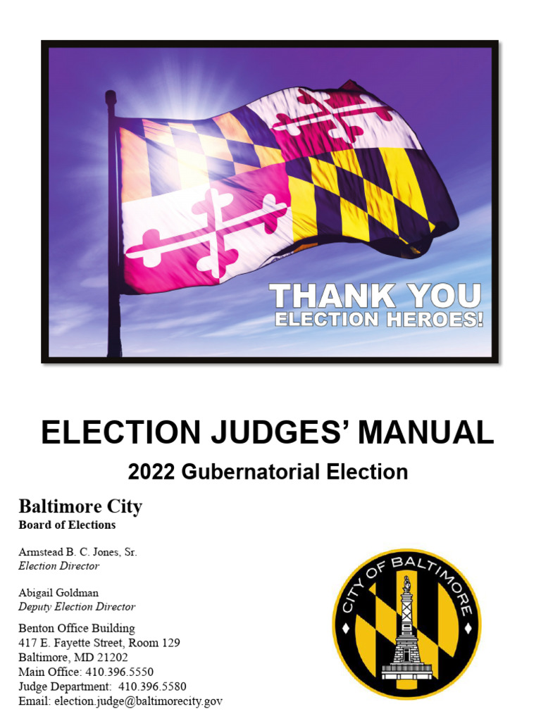 Baltimore City Election Judge Manual 2022 | PDF | Voting | Elections