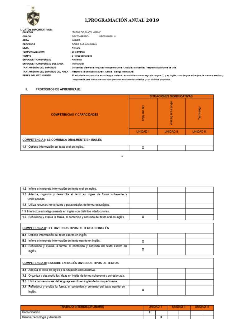 REVIEW DE PROGRAMACION MIX JULIACA ELENA DE SANTA MARIA Programacion Anual - 6TO PRIMARIA 6 de ...