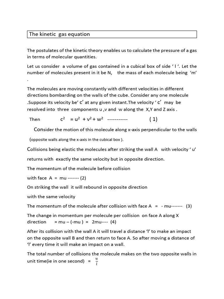Kinetic Theory Gas Pressure Formula | PDF | Momentum | Gases